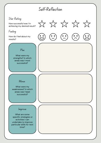 Self Reflection Sheet Teaching Resources