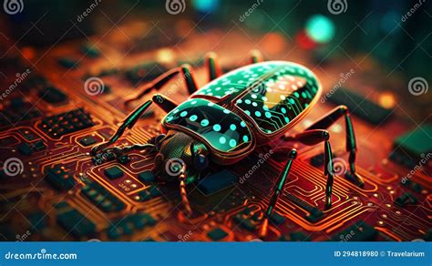 close up view to computer bug perched on microchip symbolizing threat