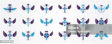 십자가 비밀 엠블럼 벡터 엠블럼 큰 세트 기독교 종교 전령 디자인 요소 컬렉션 고전적인 스타일의 헤럴드 심볼 골동품 디자인 고대의에 대한 스톡 벡터 아트 및 기타 이미지