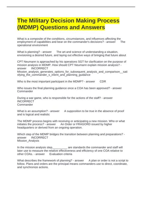 The Military Decision Making Process Mdmp Questions And Answers Mdmp Stuvia Us