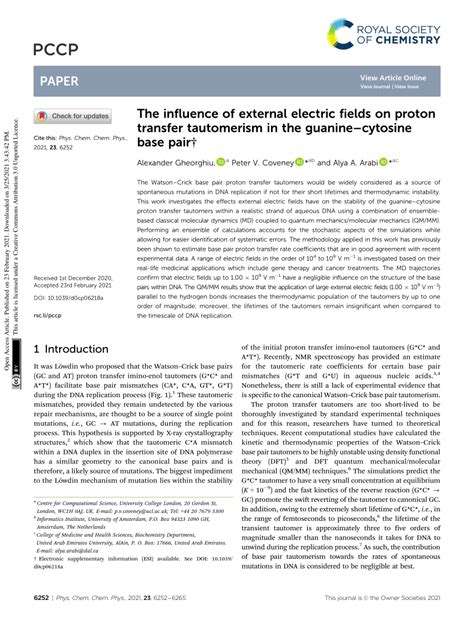 Pdf The Influence Of External Electric Fields On Proton Transfer