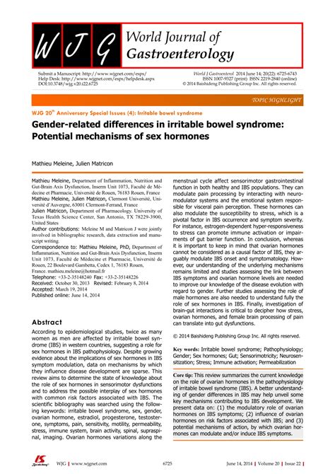 Pdf Gender Related Differences In Irritable Bowel Syndrome Potential