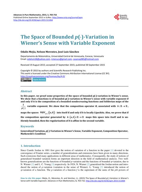 Pdf The Space Of Bounded P· Variation In Wieners Sense With Variable Exponent