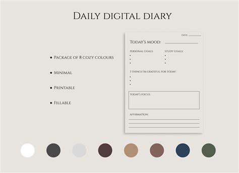 Digital Daily Diary Template Printable Fillable Etsy