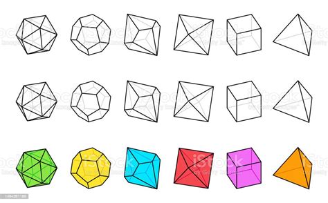D4 D6 D8 D10 D12 And D20 Dice Icons With Hidden Lines For Board Games
