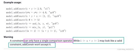 Gurobi添加约束的一个小坑warning Solver Not Applicable Gurobi Does Not Su Csdn博客