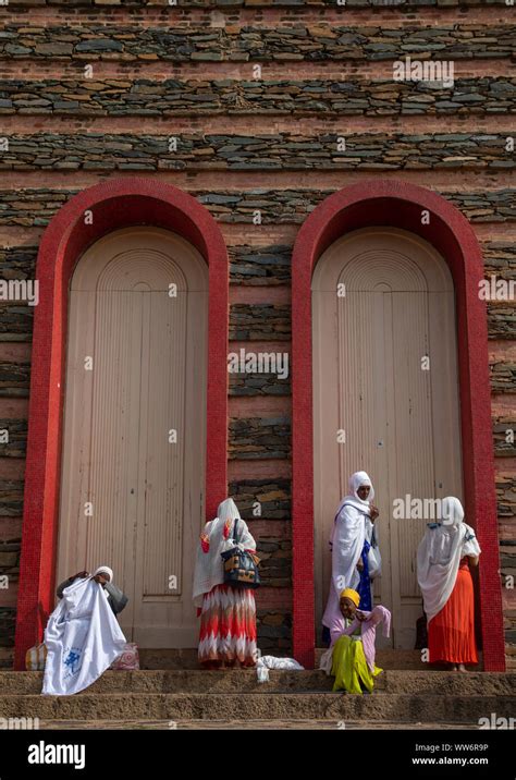 Eritrean Women Praying In Enda Mariam Orthodox Cathedral Central Region Asmara Eritrea Stock