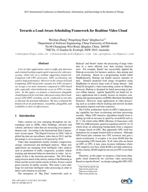 Pdf Towards A Load Aware Scheduling Framework For Realtime Video Cloud