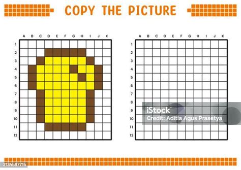 그림을 복사하고 그리드 이미지를 완성합니다 사각형으로 그리는 교육용 워크시트 셀 영역 색칠 유치원 활동 어린이 게임 만화 벡터 일러스트 레이 션 픽셀 아트 빵 개발에 대한