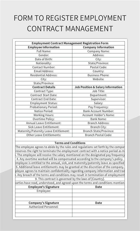 Free Employment Contract Templates For Google Sheets And Microsoft Excel Slidesdocs