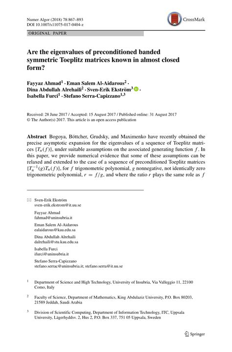 Pdf Are The Eigenvalues Of Preconditioned Banded Symmetric Toeplitz
