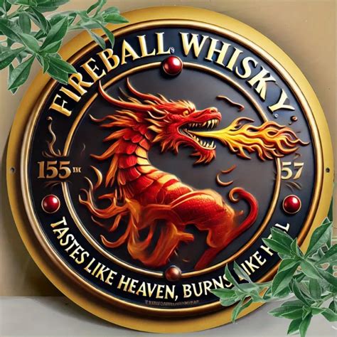 Retro Fireball Whiskey Dragon Emblem 2d Aluminum Wall Art With Golden