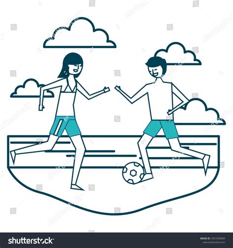 Couple Cartoon Playing Beach Soccer Ball Stock Vector Royalty Free