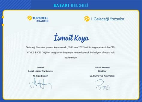 İsmail Kaya Linkedin‘de Html5andcss Sertifikası