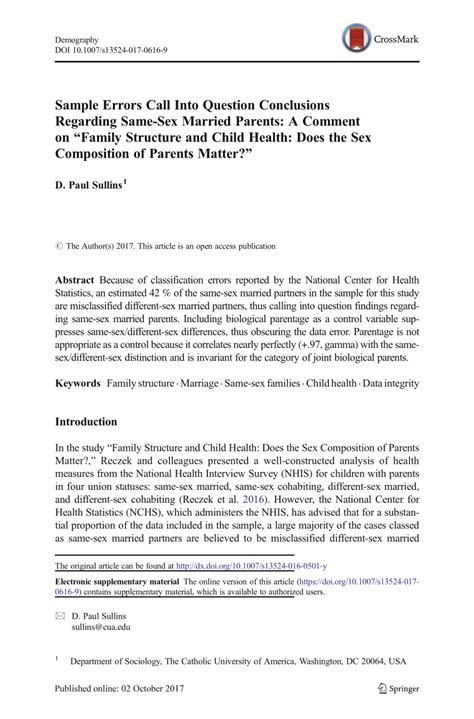 Pdf Sample Errors Call Into Question Conclusions Regarding Same Sex