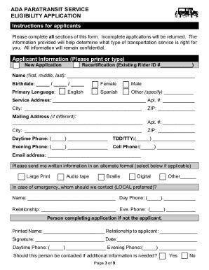 2020 Form Ca Ada Paratransit Service Eligibility Application City Of