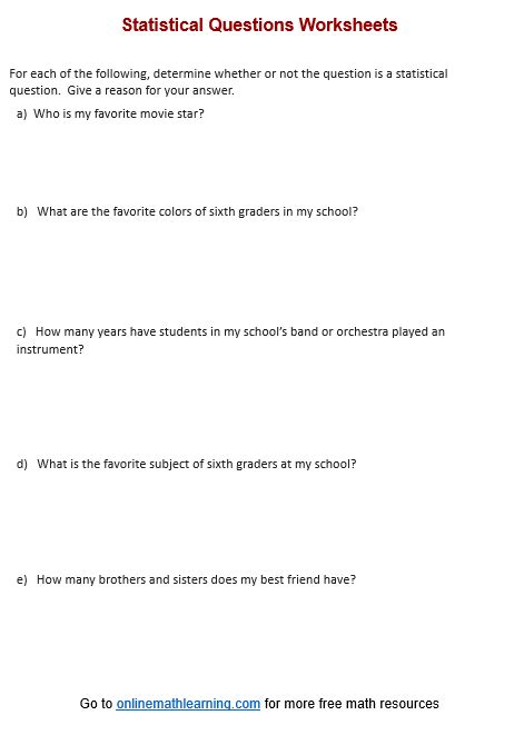 Statistical Questions Worksheet Examples Answers Videos Activities Pdf