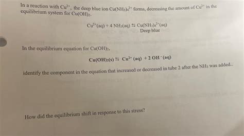 Solved In A Reaction With Cu2 The Deep Blue Ion Cu Nh3 42