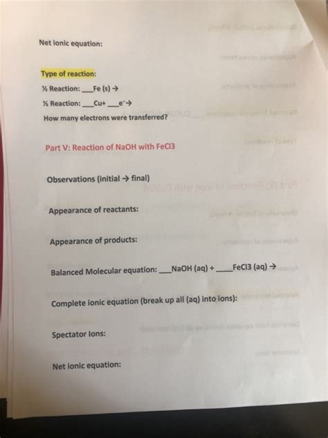 solved experiment 5 data sheet chemical reactions] part i