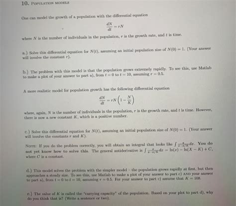 Solved 10 POPULATION MODELS One Can Model The Growth Of A Chegg Com