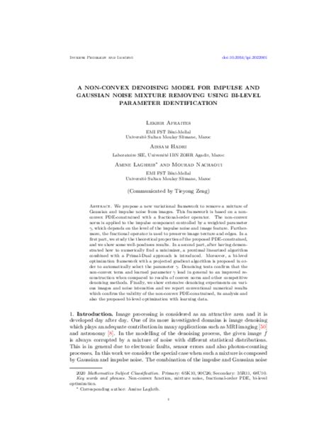 Pdf A Non Convex Denoising Model For Impulse And Gaussian Noise