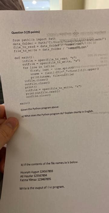 Solved Question 3 25 Points Given The Python Program