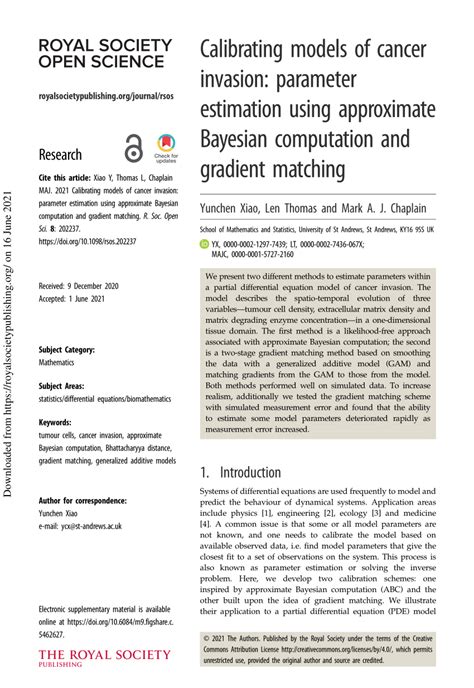 Pdf Calibrating Models Of Cancer Invasion Parameter Estimation Using