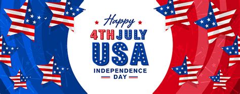 미국 미국 7월 4일 해피 4일 독립기념일 모던 트렌디한 디자인 3d 스타 레터링 레드 및 블루 원형 추상배경의 타이포그래피 디자인 스타 모양의 미국 국기 요소가 특징입니다