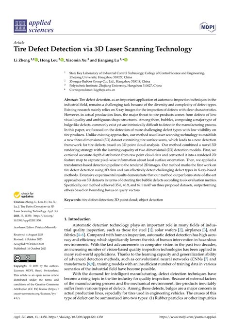 PDF Tire Defect Detection Via D Laser Scanning Technology