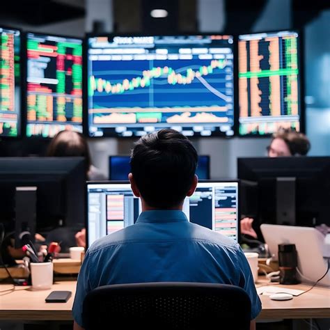 A Focused Trader Analyzing Stock Market Data At Their Desk Premium Ai