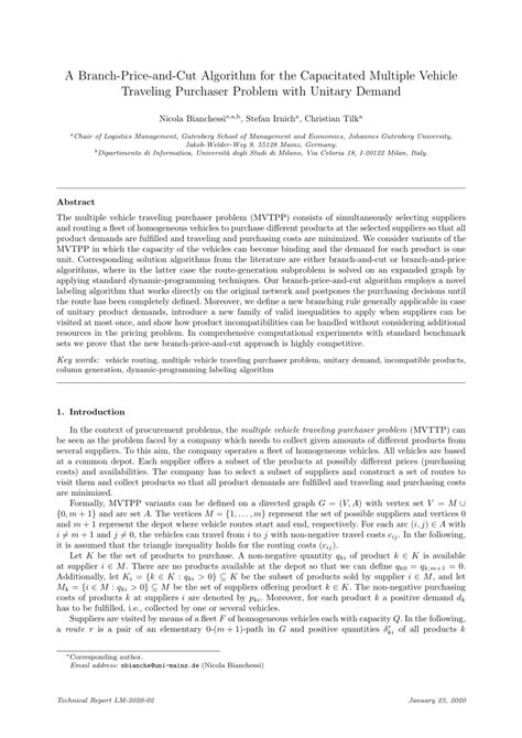 Pdf A Branch Price And Cut Algorithm For The Capacitated Multiple
