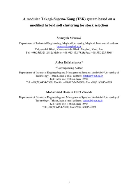 Pdf A Modular Takagi Sugeno Kang Tsk System Based On A Modified Hybrid Soft Clustering For