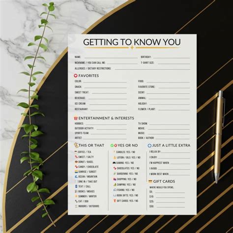 Getting To Know You Printable Coworker Questionnaire All About Me Survey