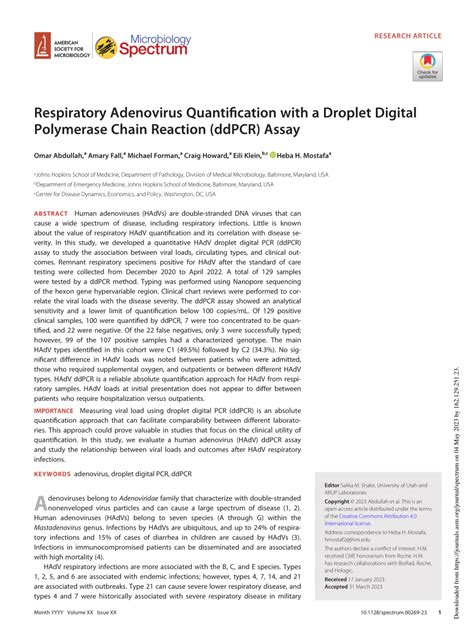Pdf Respiratory Adenovirus Quantification With A Droplet Digital Polymerase Chain Reaction