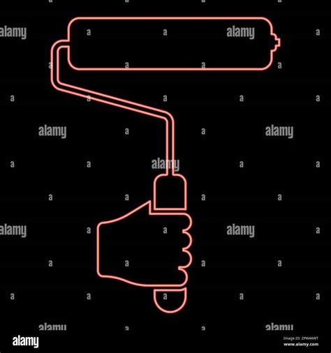 Neon Paint Roller In Hand Use Tool Arm Red Color Vector Illustration