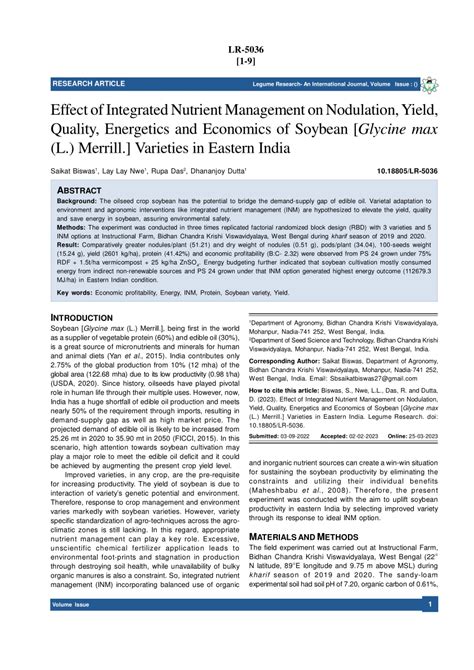 Pdf Effect Of Integrated Nutrient Management On Nodulation Yield Quality Energetics And