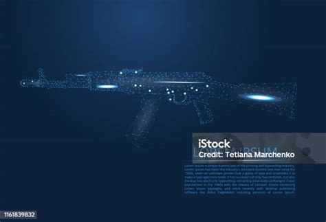 칼라 쉬 니 코프 또는 Ak47 낮은 폴리 벡터 일러스트의 추상 이미지입니다 선의 형태로 그림 별이 빛나는 하늘 눈에 보이는 유리에 위장에 그려진 다각형 상상력 공격성에