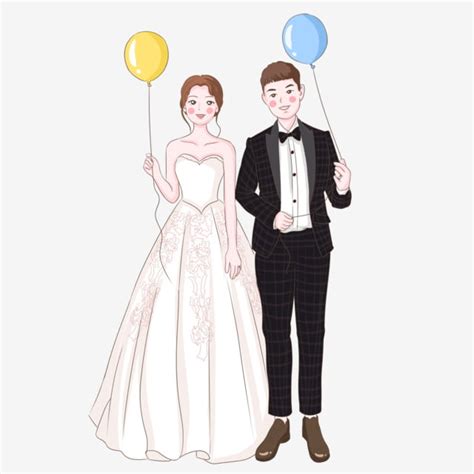 손으로 그린 웨딩 신부와 신랑 풍선 일러스트 들고 신부 클립 아트 삽화 연애 결혼 Png 일러스트 및 Psd 이미지 무료 다운로드 Pngtree