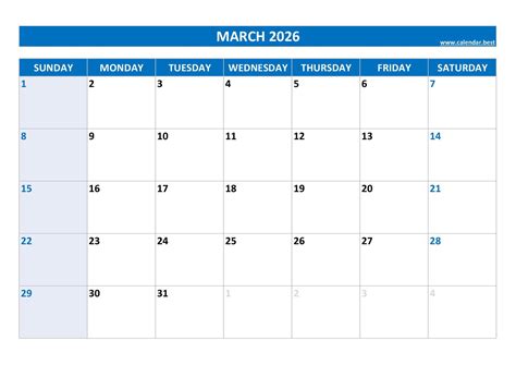 Calendar Of March 2026 Printable