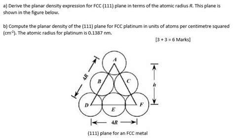 Solved A Derive The Planar Density Expression For Fcc 1