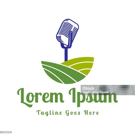 간단한 미니멀리스트 그린 메도우 랜드 가든 팜 마이크 마이크 아이콘 팟캐스트 라디오 방송 엔터테인먼트 코미디언 또는 노래 일러스트 디자인 0명에 대한 스톡 벡터 아트 및