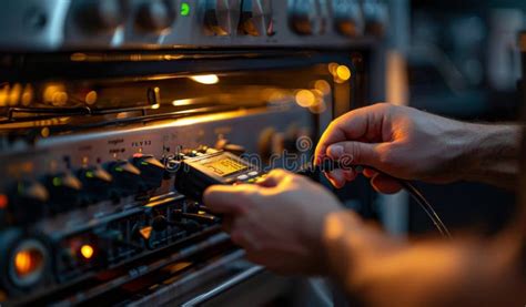 Hands Testing Electronic Components With A Multimeter In A Workshop Setting Stock Photo Image
