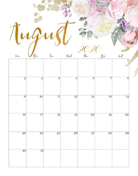 Cute August Printable Calendar Calendars 2025