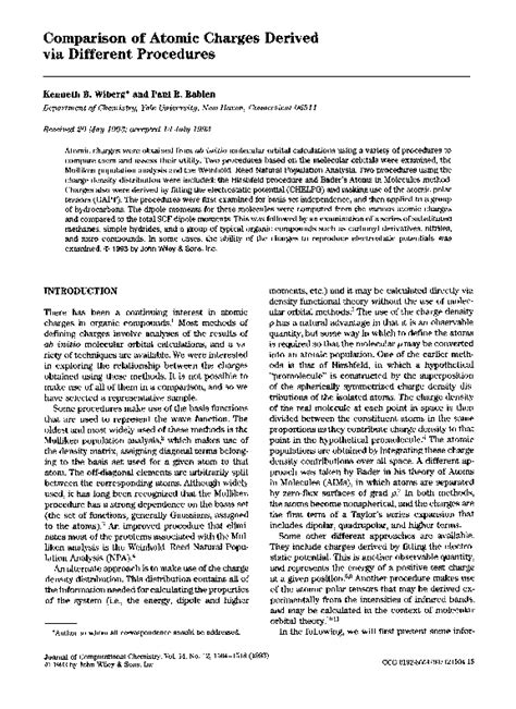 Pdf Comparison Of Atomic Charges Derived Via Different Procedures