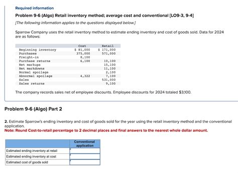 solved problem 9 6 algo retail inventory method average