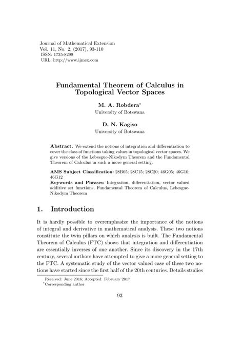 Pdf Fundamental Theorem Of Calculus In Topological Vector Spaces