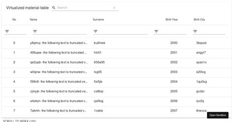 Virtualized Material Table React Virtualized Codesandbox