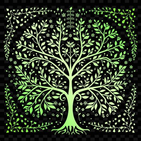 Premium PSD Mystical Tree Of Life Folk Art With Branch Pattern And Leaf Illustration Decor