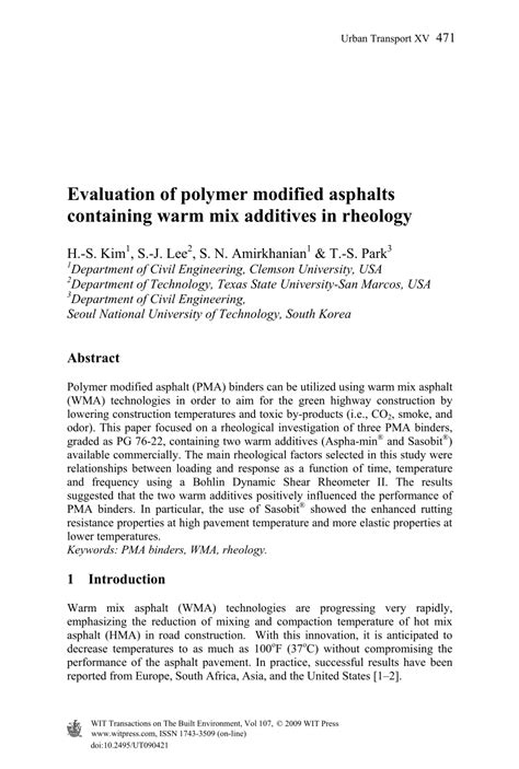 Pdf Evaluation Of Polymer Modified Asphalts Containing Warm Mix