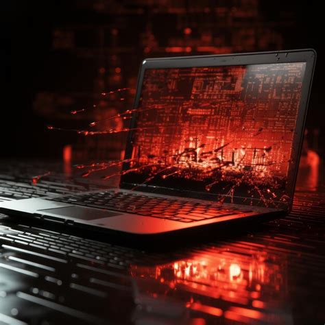 Premium AI Image A Laptop Computer Is On A Table With Red Lights